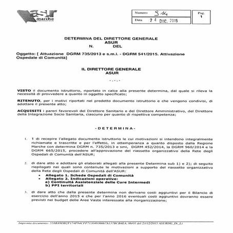Determina Asur Marche 914 dg e allegati - Dicembre 2015 | PDF