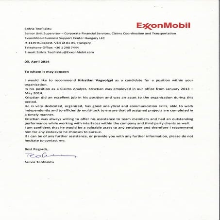 Reference letter ExxonMobil | PDF
