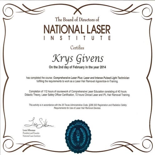 NLI - Certificate of Completion - Comprehensive Laser Plus - Laser ...