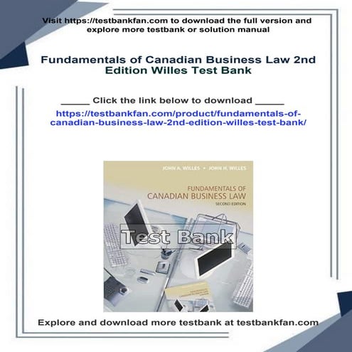 Fundamentals of Canadian Business Law 2nd Edition Willes Test Bank | PDF