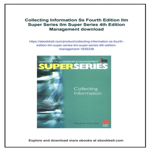 Collecting Information Ss Fourth Edition Ilm Super Series Ilm Super Series 4th Edition ...