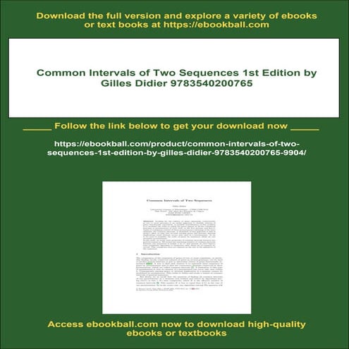 Common Intervals of Two Sequences 1st Edition by Gilles Didier 9783540200765 | PDF