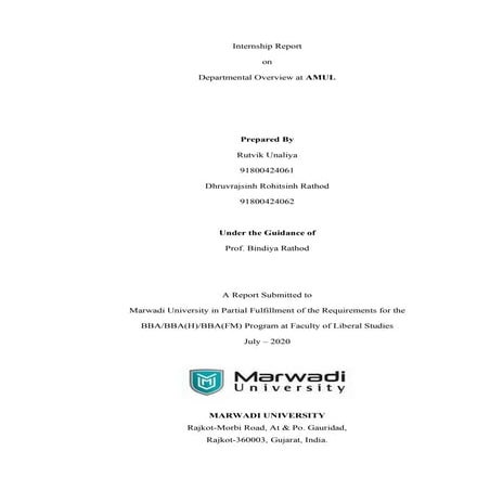 summer internship project on AMUL | PDF