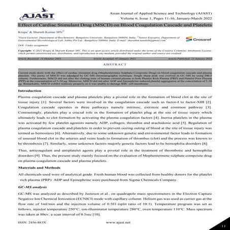 Effect of Cardiac Stimulant Drug (MSCD) on Blood Coagulation Cascade ...