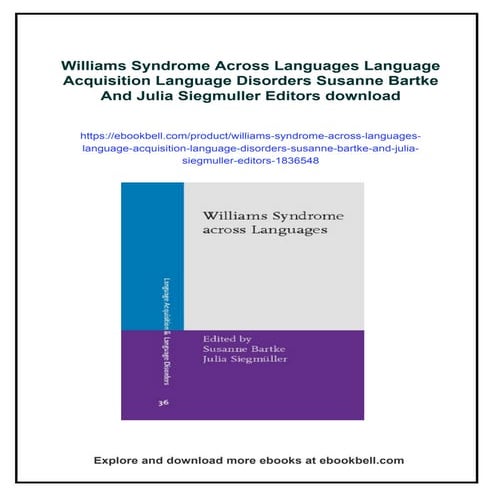 Williams Syndrome Across Languages Language Acquisition Language Disorders Susanne Bartke And ...