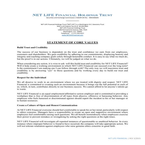 NLF Statement of Core Values 2015 | PDF