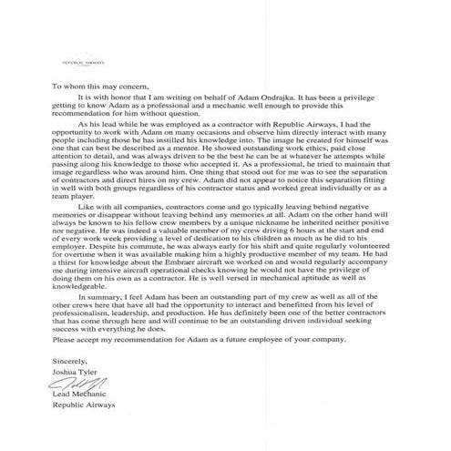 tyler letter of recommendation | PDF