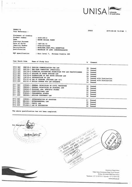 unisa academic record | PDF | Business | Business and Finance
