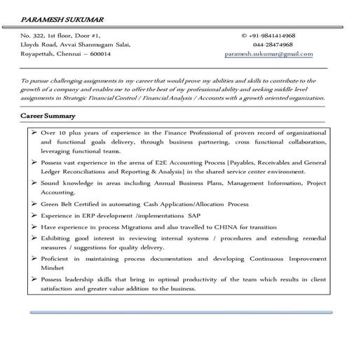 Paramesh Sukumar Resume | DOCX