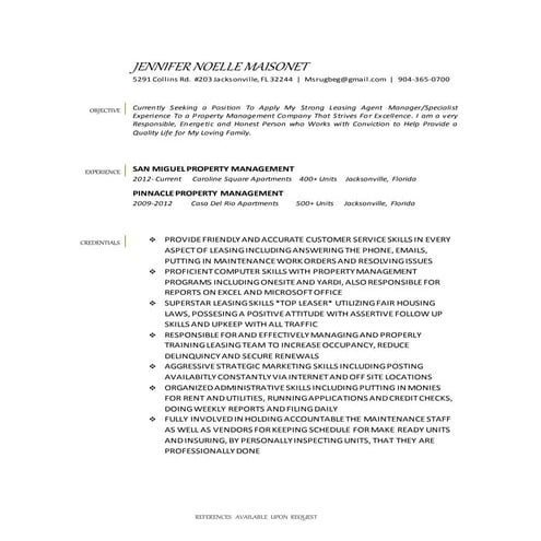 Jennifer Resume | DOCX | Office Property | Real Estate