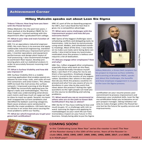 Hilkey_Malcolm_Achievement Corner_Triboro Tribune (USPS) | PDF