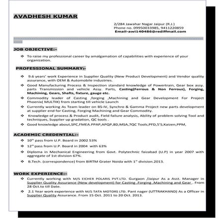Resume Avadhesh SQA | DOC