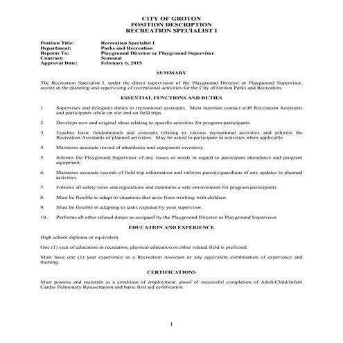 Job Description Rec Spec | PDF | Science