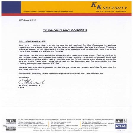 G4S Letter of Recommendation