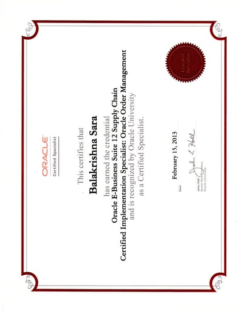 Oracle EBS R12 Supply Chain Certified Implementation Specialist ... Oracle EBS R12 Supply Chain Certified Implementation Specialist ...