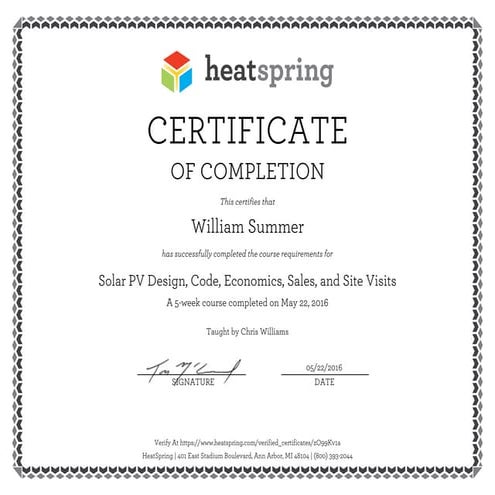 Heatspring Solar PV certificate | PDF