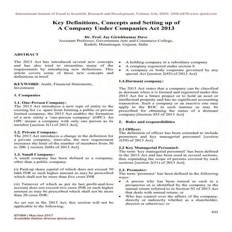 Key Definitions, Concepts And Setting Up of A Company Under Companies Act 2013 | PDF