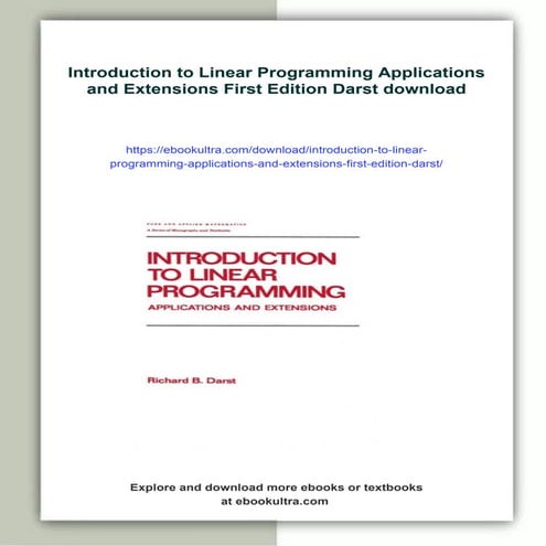 Introduction to Linear Programming Applications and Extensions First Edition Darst | PDF
