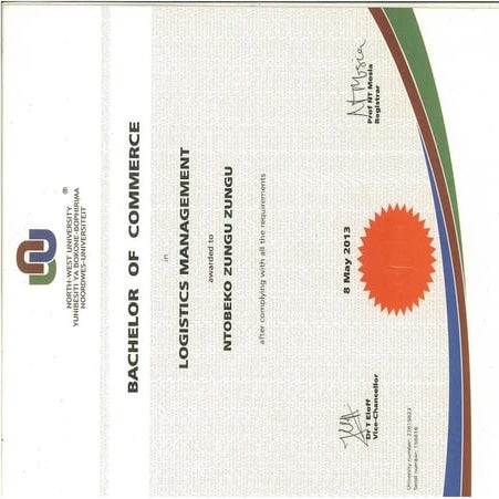 BACHELOR CERTIFICATE NWU | PPT