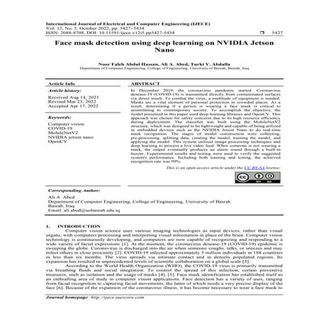 Face mask detection using deep learning on NVIDIA Jetson Nano | PDF