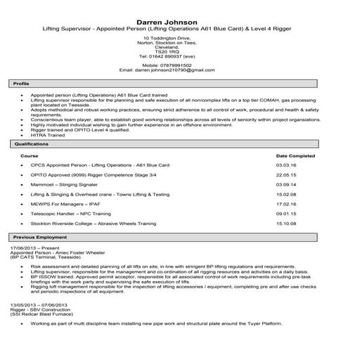 Darren Johnson CV | DOC