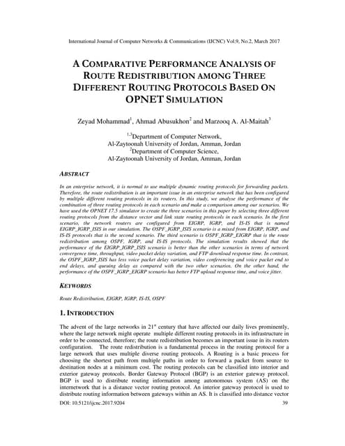 A Comparative Performance Analysis Of Route Redistribution Among Three