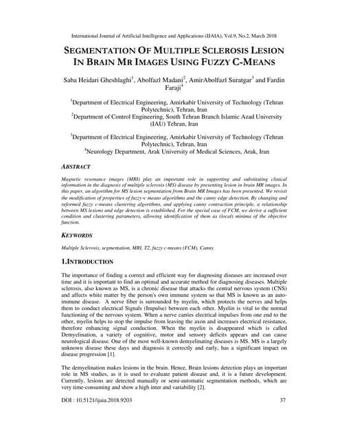 A Survey On Identification Of Multiple Sclerosis Lesions From Brain MRI | PDF