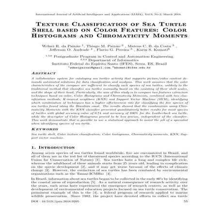 Texture Classification of Sea Turtle Shell based on Color Features: Color Histograms and ...