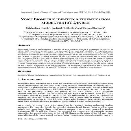 Voice Biometric Identity Authentication Model for IoT Devices | PDF