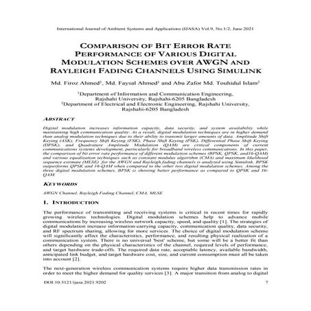 Comparison Of Bit Error Rate Performance Of Various Digital Modulation 5140