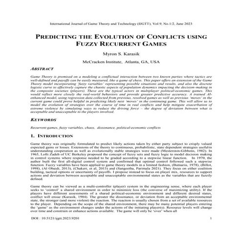 PREDICTING THE EVOLUTION OF CONFLICTS USING FUZZY RECURRENT GAMES | PDF