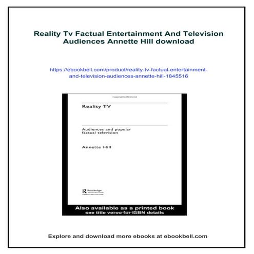 Reality Tv Factual Entertainment And Television Audiences Annette Hill ...