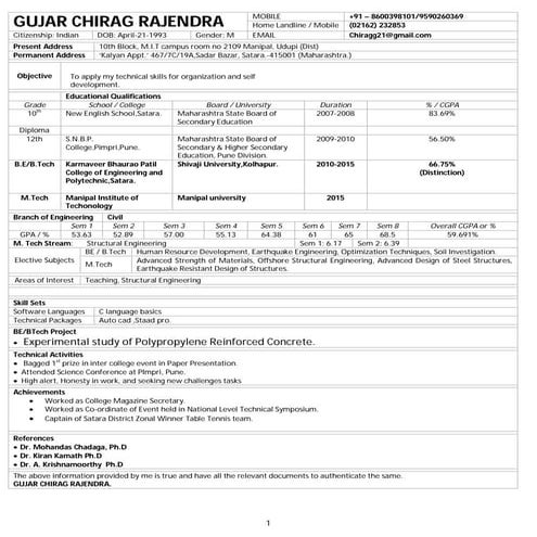 Mtech CV - Copy | PDF