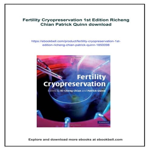 Fertility Cryopreservation 1st Edition Richeng Chian Patrick Quinn | PDF