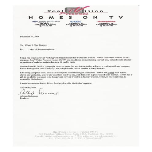 Letter - Homes On TV | PDF