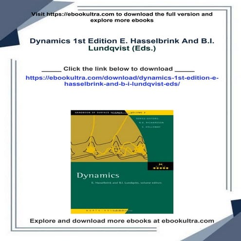 Dynamics 1st Edition E. Hasselbrink And B.I. Lundqvist (Eds.) | PDF