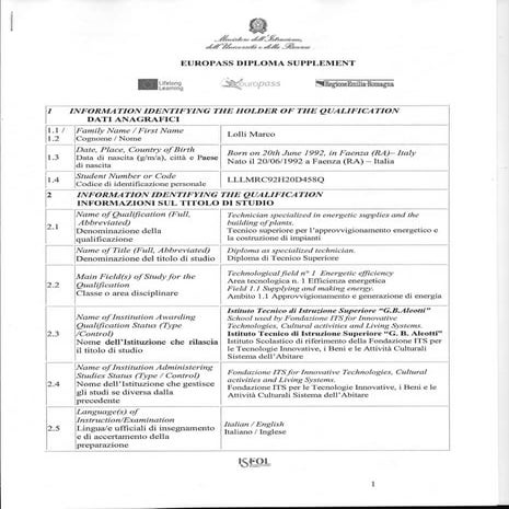 Europass Diploma ITS Supplement | PDF