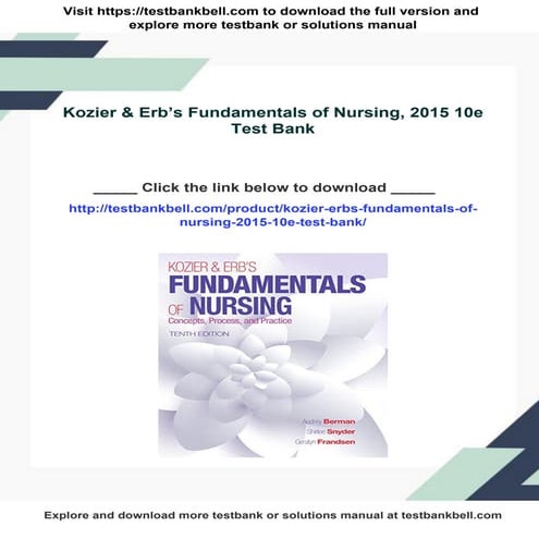 Kozier & Erb’s Fundamentals of Nursing, 2015 10e Test Bank | PDF