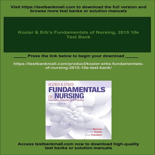 Kozier & Erb’s Fundamentals of Nursing, 2015 10e Test Bank | PDF