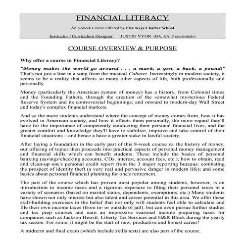 Course Overview & Purpose - Financial Lit | PDF