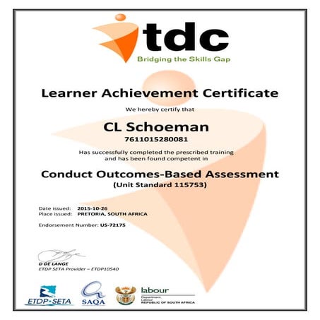 CL Schoeman - Assesssor TDC | PDF | Education