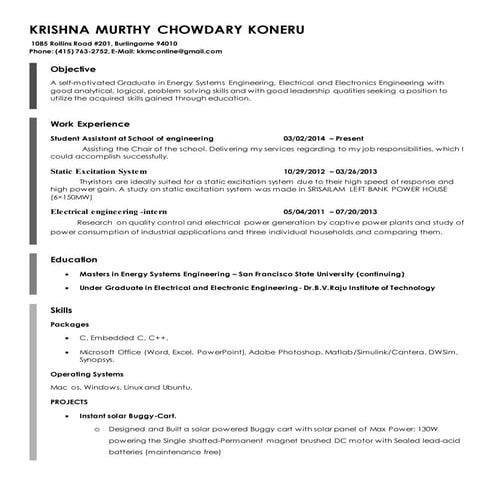 RESUME KRISHNA KONERU | DOCX | Power and Energy Industry | Industries
