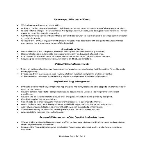 Medical Director responsibilities | DOCX