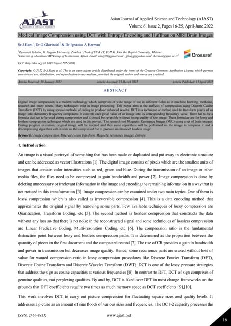 Medical Image Compression Using Dct With Entropy Encoding And Huffman On Mri Brain Images Pdf