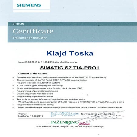 SIEMENS Certification | PDF