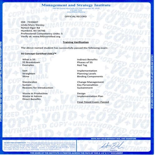 5S Certified transcript | PDF