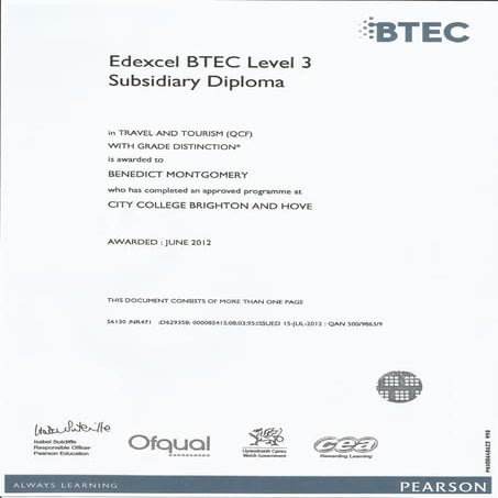 BTEC Subsidiary Diploma Ceritifcate | PDF