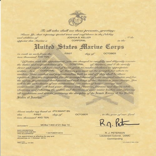 Promotion to Corporal