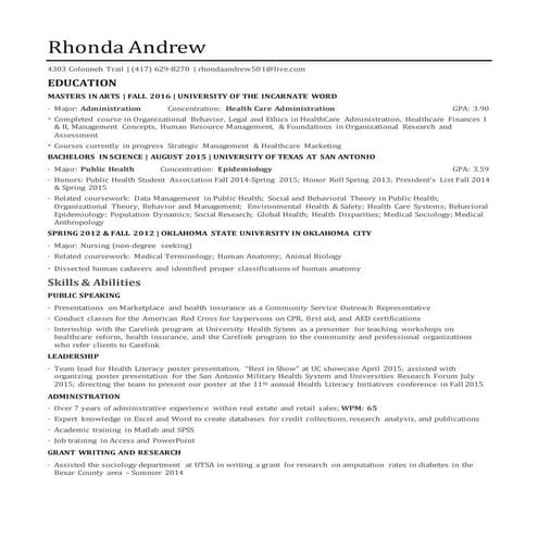 Rhonda Andrew - Curriculum Vitae 6-20-16 | DOCX