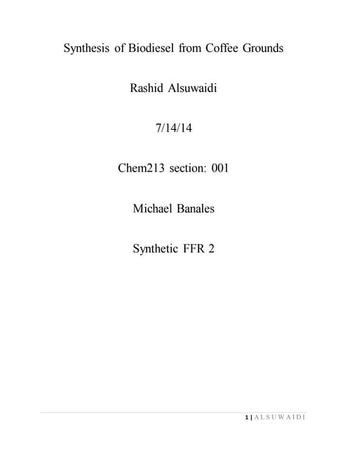 laboratory preparation of biodiesel | DOCX | Chemistry | Science